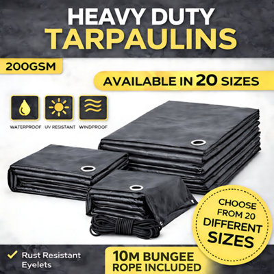 Graphite Grey Heavy Duty Tarpaulin 2 x 3 m 200 GSM Waterproof UV ...