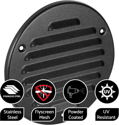 Graphite Grey Louvred Wall Vent Grille with Flyscreen, Fits 150 mm / 6 ...