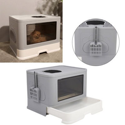 Gray Cat Litter Box with Lid Extra Large with Scoop Drawer Type Cat ...