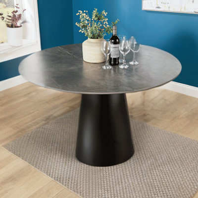 Grayson Round Pedestal Dining Table Large 120cm Modern Grey Marble Effect