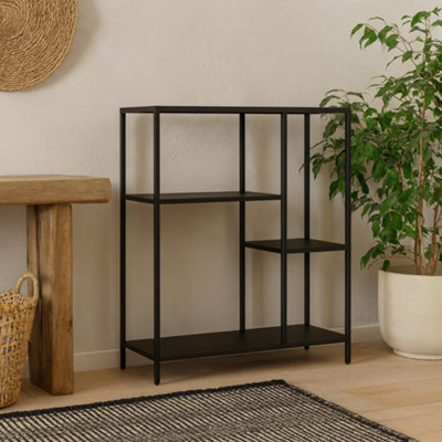 Graz Matt Black Metal Asymmetrical 3-Shelf Bookcase