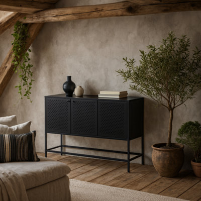 Graz Matt Black Metal Sideboard 3 Doors, 1250 x 750 x 400 mm