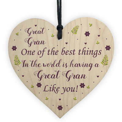 Great Gran Gift For Birthday Christmas Wooden Heart Grandparent Gifts ...