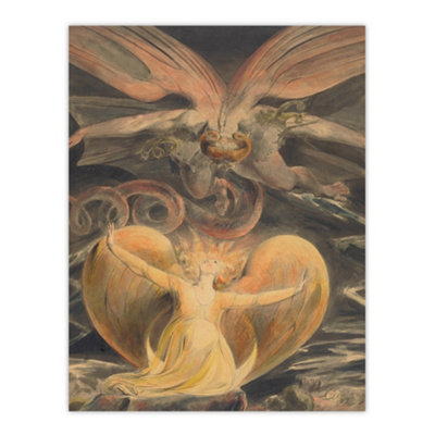 Great Red Dragon and Sun Clothed Woman Blake Wall Art Poster Print 12X16"