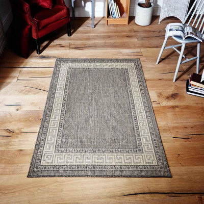 Greek Key Flatweave Bordered Grey Anti Slip Rug by Oriental Weavers ...