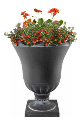 Greek Style Urn Garden Planter 26LT Aged Black Stone Effect Basalt Look ...