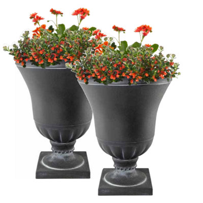 Greek Style Urn Garden Planter 26LT Aged Black Stone Effect Basalt Look ...