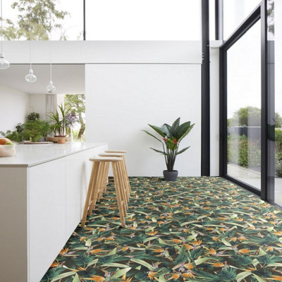 Green 3D Funky Effect Anti-Slip Vinyl Flooring For LivingRoom, Kitchen ...