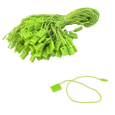 Green 7 Inch Nylon String Hang Tag with Snap Lock Pin, 100pcs