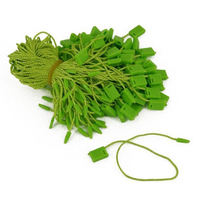 Green 7 Inch Nylon String Hang Tag with Snap Lock Pin, 100pcs