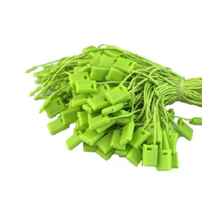 GREEN 7 INCH NYLON STRING HANG TAG WITH SNAP LOCK PIN, 100PCS