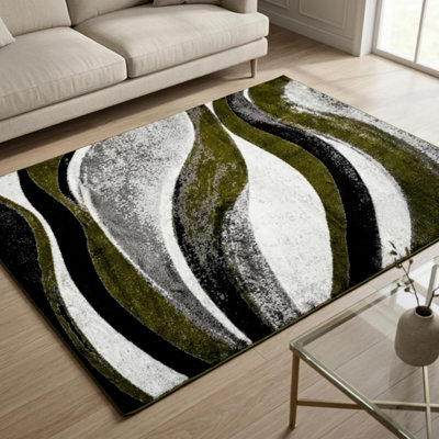 Green Abstract Wave Pattern Rug Soft Floor Carpet For Living Room ...