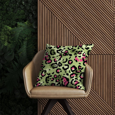 Green And Pink Leopard Print Outdoor Cushion 60cm x 60cm