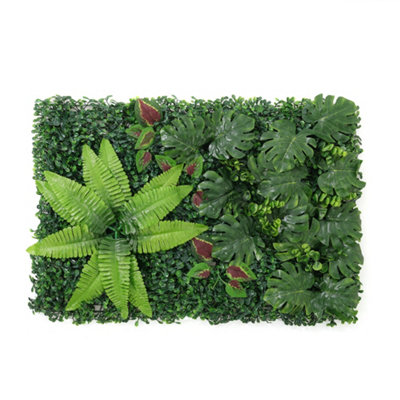 Green Artificial Plant Hedge Greenery Wall Panel with Assorted Foliage ...