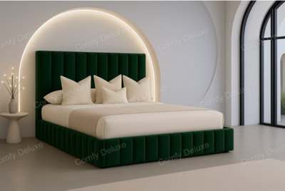 Green Astra Plush 3FT Single Bed Frame With 54inch Headboard Solid Base
