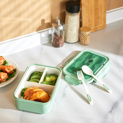 Green Bento Lunch Box 1400ML Container with Spoon and Fork, for Adults ...