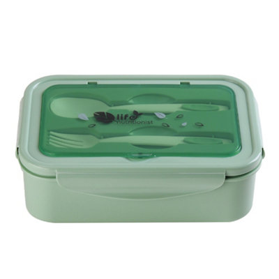 Green Bento Lunch Box 1400ML Container with Spoon and Fork, for Adults ...