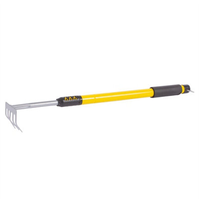 Green Blade Telescopic Carbon Steel Garden Rake - 66-96cm - Yellow