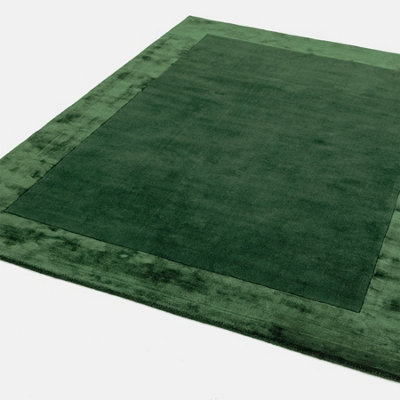 Green Bordered Wool Handmade Luxurious Modern Plain Easy to Clean Rug ...