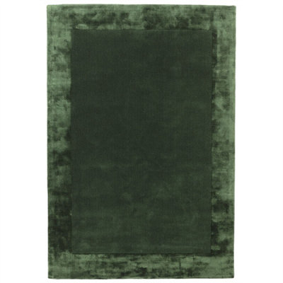 Green Bordered Wool Handmade Luxurious Modern Plain Easy to Clean Rug ...