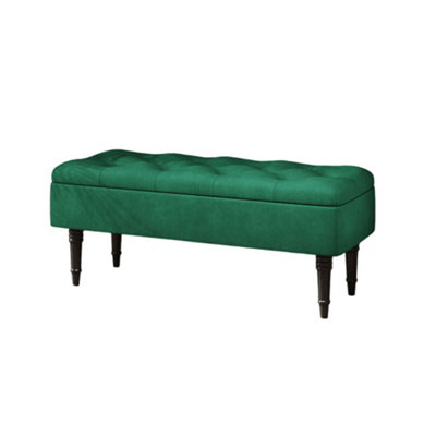 Green Buttoned Velvet Storage Bench