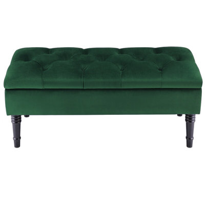 Green Buttoned Velvet Storage Bench