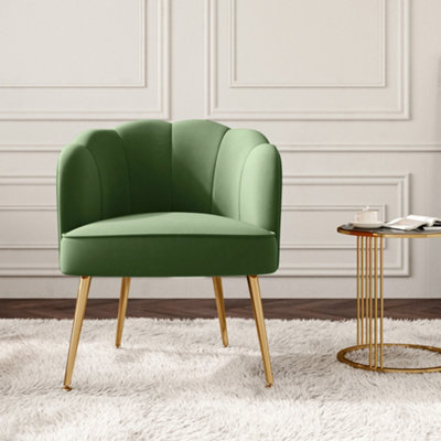Green Casual Frosted Velvet Shell-shaped Armchair Petal Backrest with ...