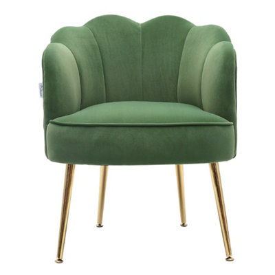 Green Casual Frosted Velvet Shell-shaped Armchair Petal Backrest with ...