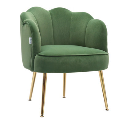 Green Casual Frosted Velvet Shell-shaped Armchair Petal Backrest with ...