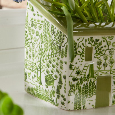 Green Ceramic Flower Pot Planter Rustic House Planter Indoor Succulent ...