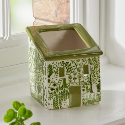 Green Ceramic Flower Pot Planter Rustic House Planter Indoor Succulent ...