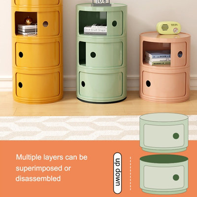 Green Cylindrical Multi-Tiered Plastic Bedside Storage Drawers Unit ...