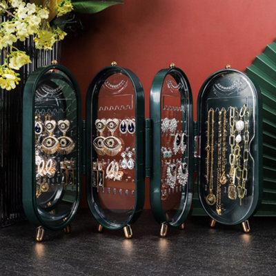 Green Dustproof 4-Tier Foldable Jewelry Earring Necklace Hanging ...