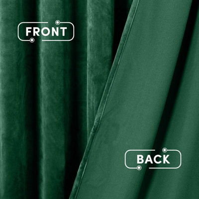 Green Emerald Velvet Curtains Insulated Thick Thermal Eyelet Ring Top Curtain Pair Tie Backs
