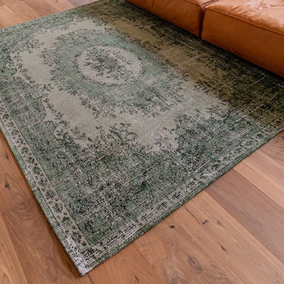 Green Floral Traditional Easy to clean Rug for Dining Room Bed Room and ...