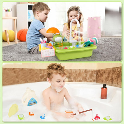 Green Frog Kitchen Play Sink with Running Water Pretend Play Wash-up ...