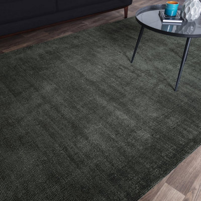 Green Handmade Luxurious Modern Plain Sparkle Rug For Bedroom & Living ...