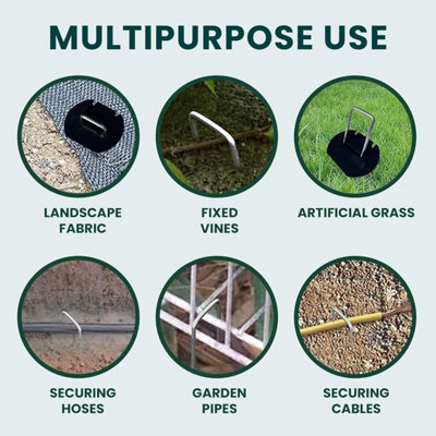 Green Haven 100Pack Garden Pegs with Buffer 15cm Heavy Duty Metal ...