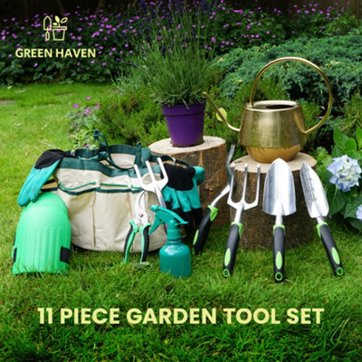 Green Haven 11 Piece Garden Tool Set with Storage Bag Green Heavy Duty ...