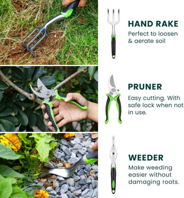 Green Haven 11 Piece Garden Tool Set with Storage Bag Green Heavy Duty ...