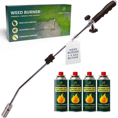 GREEN HAVEN Gas Powered Weed Burner with Auto Ignition, 4 Gas Canister ...