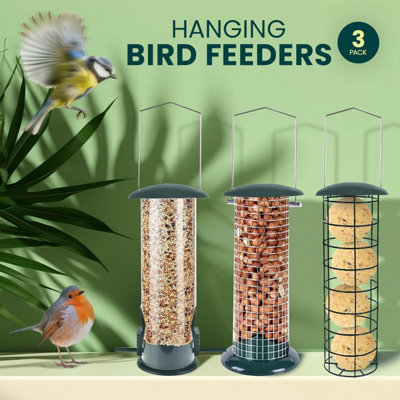 Green Haven Metal Bird Feeder 3-Pack Squirrel Proof Hanging Feeder for ...