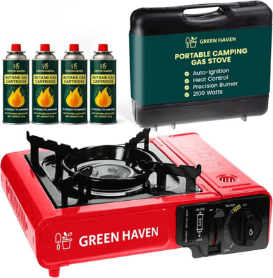 Green Haven Red Portable Camping Stove with Carry Case and 4 Gas ...