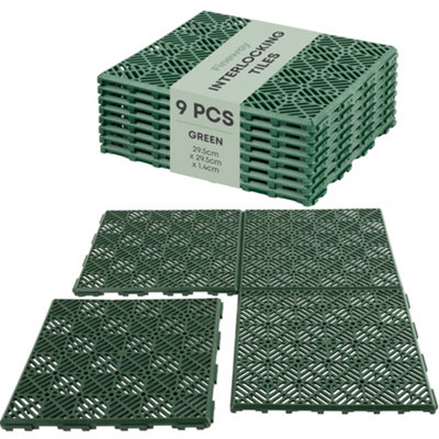Green Interlocking Plastic Garden Tiles - Pack of 9