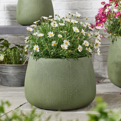 Green Medium Fibreclay Symmetry Stripe Summer Outdoor Planter Plant Pot ...