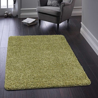 Green Modern Shaggy Easy to Clean Plain Rug for Living Room, Bedroom ...
