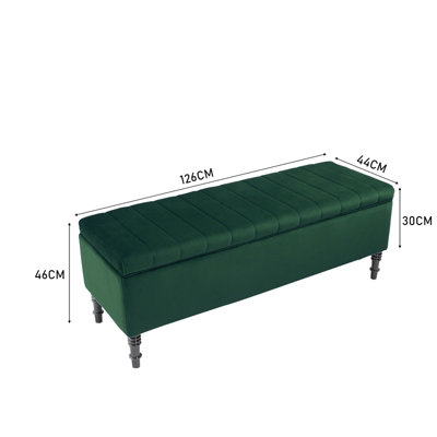 Green Modern Velvet Upholstered Storage Ottoman Bench with Padded Wood ...