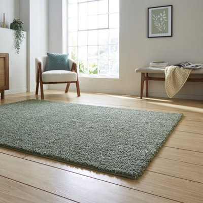 Buy Green Plain 25mm Thick Anti-Shed Rug for Bedroom, Living, & Dining ...