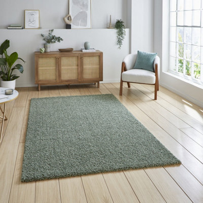 Green Plain 25mm Thick Anti-Shed Rug for Bedroom, Living, & Dining Room ...