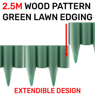 GREEN PLASTIC LAWN EDGING WOOD EFFECT 7.5M TOTAL (3 X 2.5M BOXES)